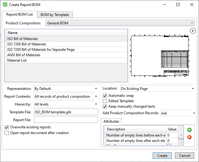Report/BOM by Template
